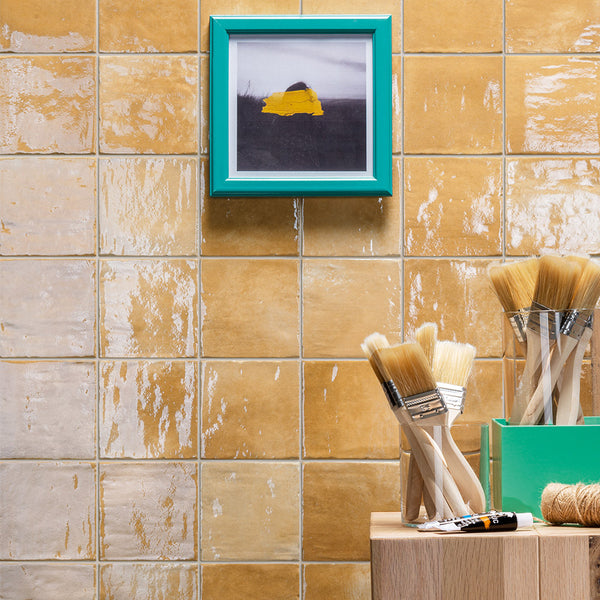 Clara Mustard Yellow 100x100 Zellige Gloss Square Tile