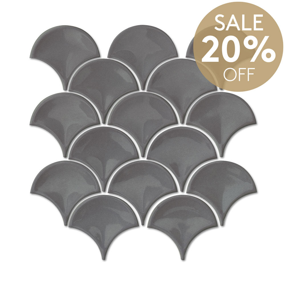 Marina Dark Grey Fish Scale Gloss Mosaic Tile